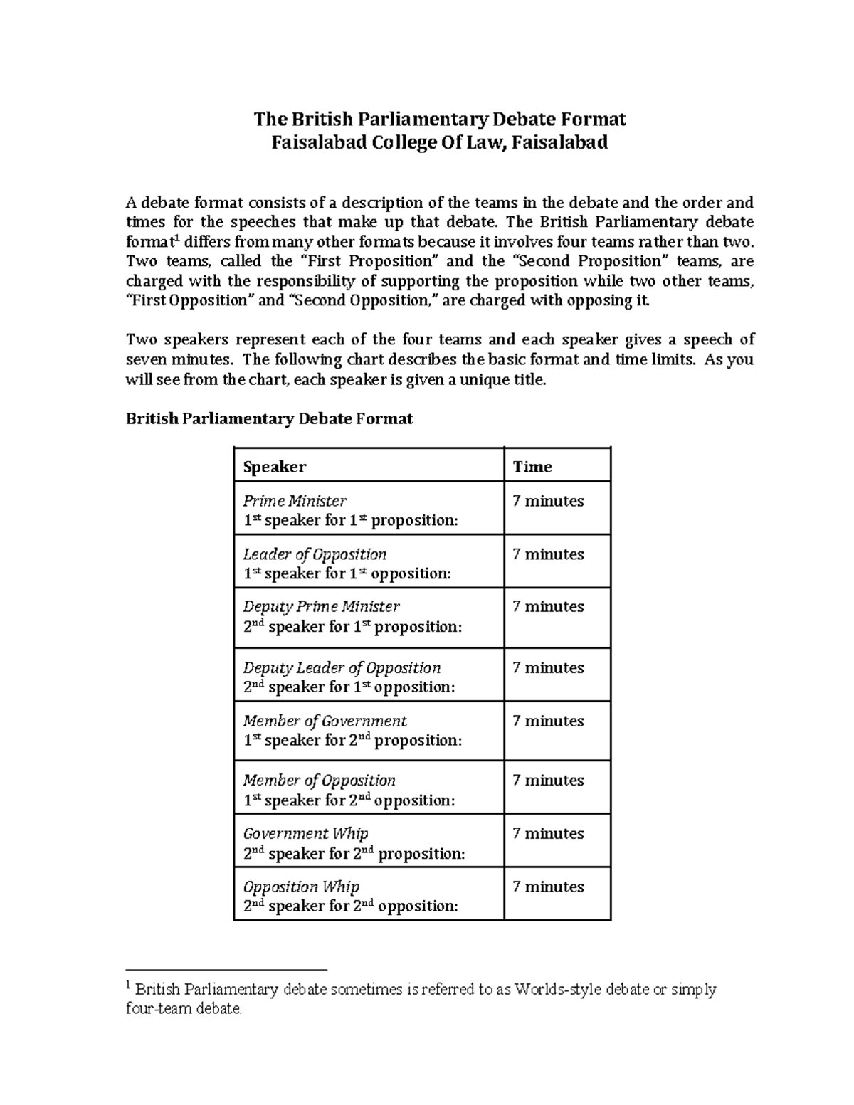 British Parliamentary Debate Format - The British Parliamentary Debate ...