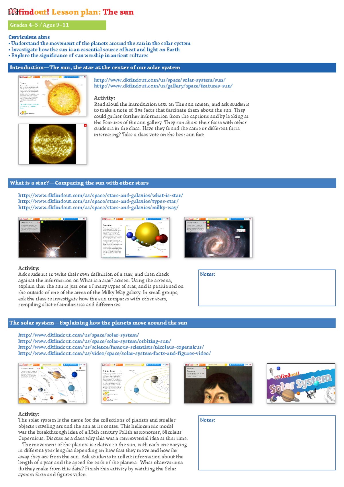 Lesson plan the sun grades 4-5 us - Curriculum aims Understand the ...