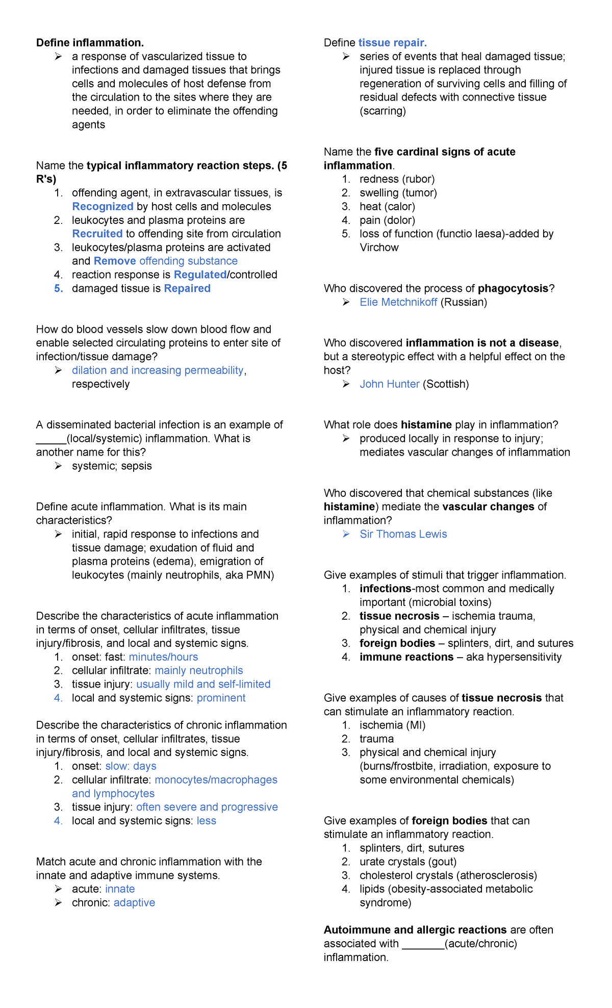 Genpath - inflammation and repair - Define inflammation. a response of ...