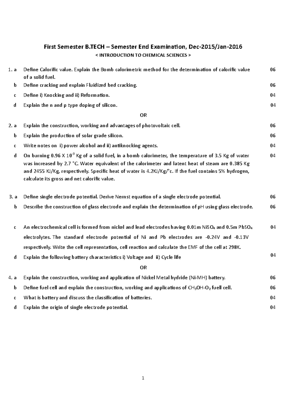 1st paper - question for Chemistry. - First Semester B – Semester End ...