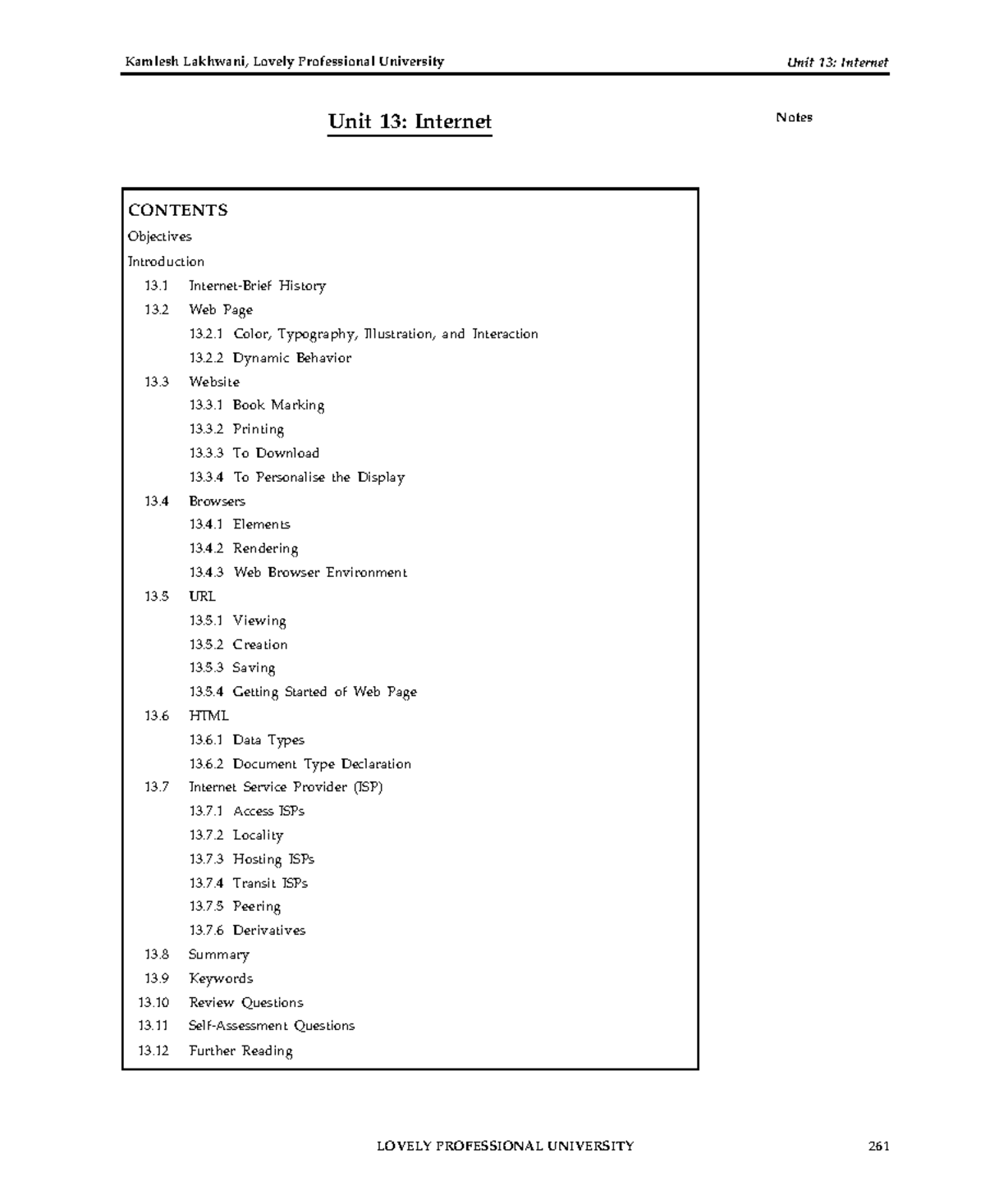 Basic Computer Skills Chapter 13 Unit 13 Internet Unit 13 Internet Notes Contents Objectives