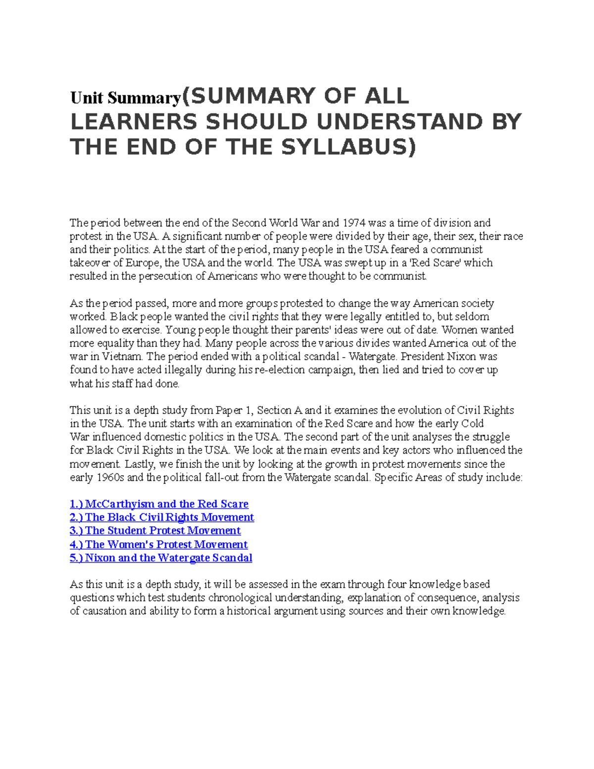 Unit Summary - Help learners - Unit Summary(SUMMARY OF ALL LEARNERS ...