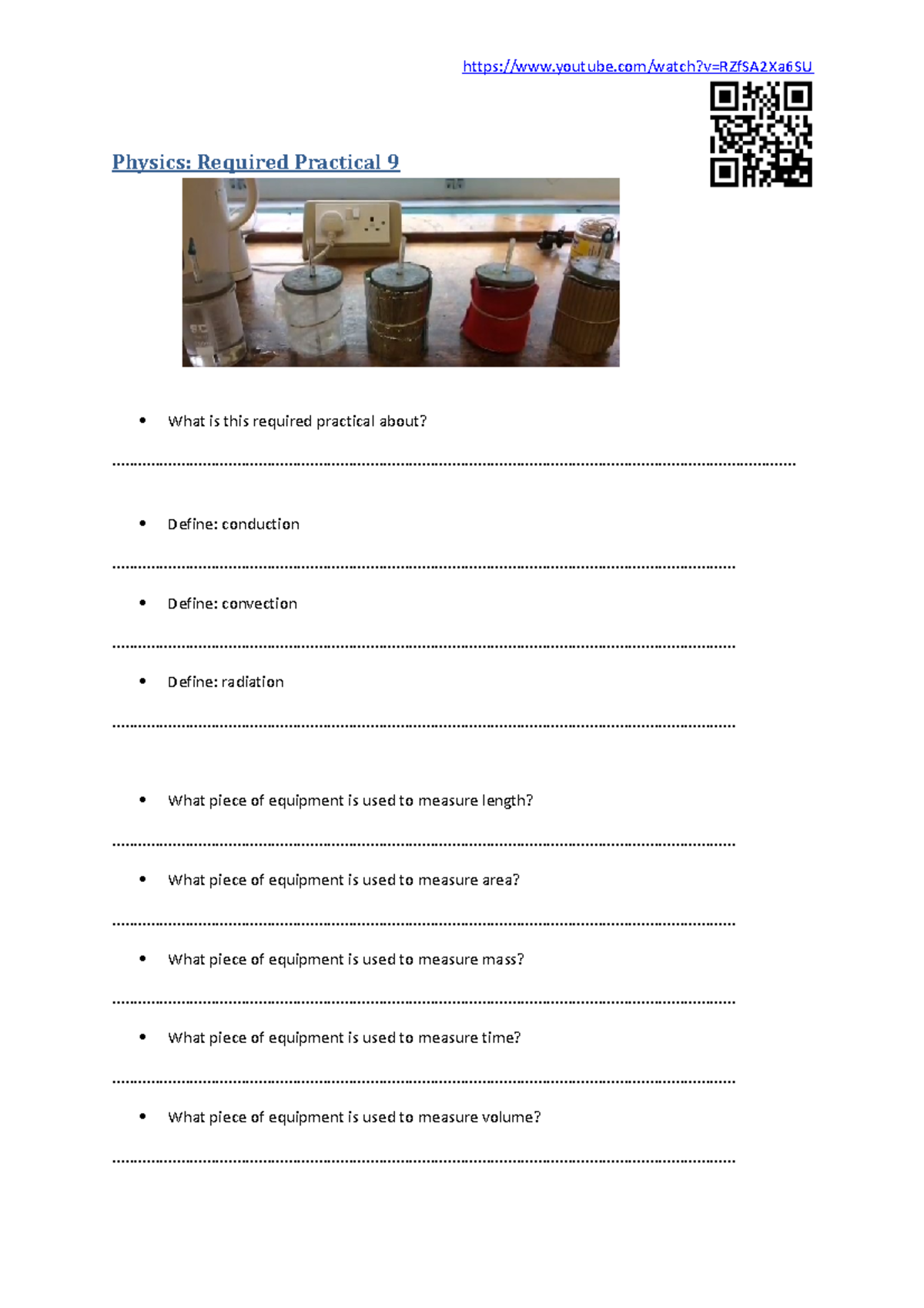 P9 - thermal insulation - youtube/watch?v=RZfSA2Xa6SU Physics: Required ...