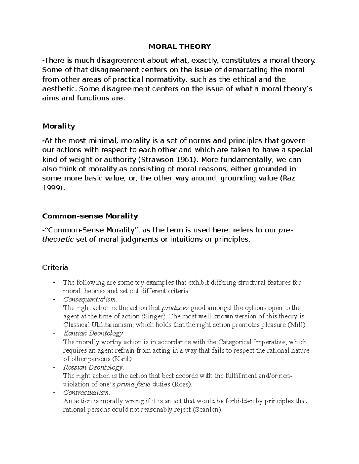 Moral-Theory- Summary - MORAL THEORY -There is much disagreement about ...