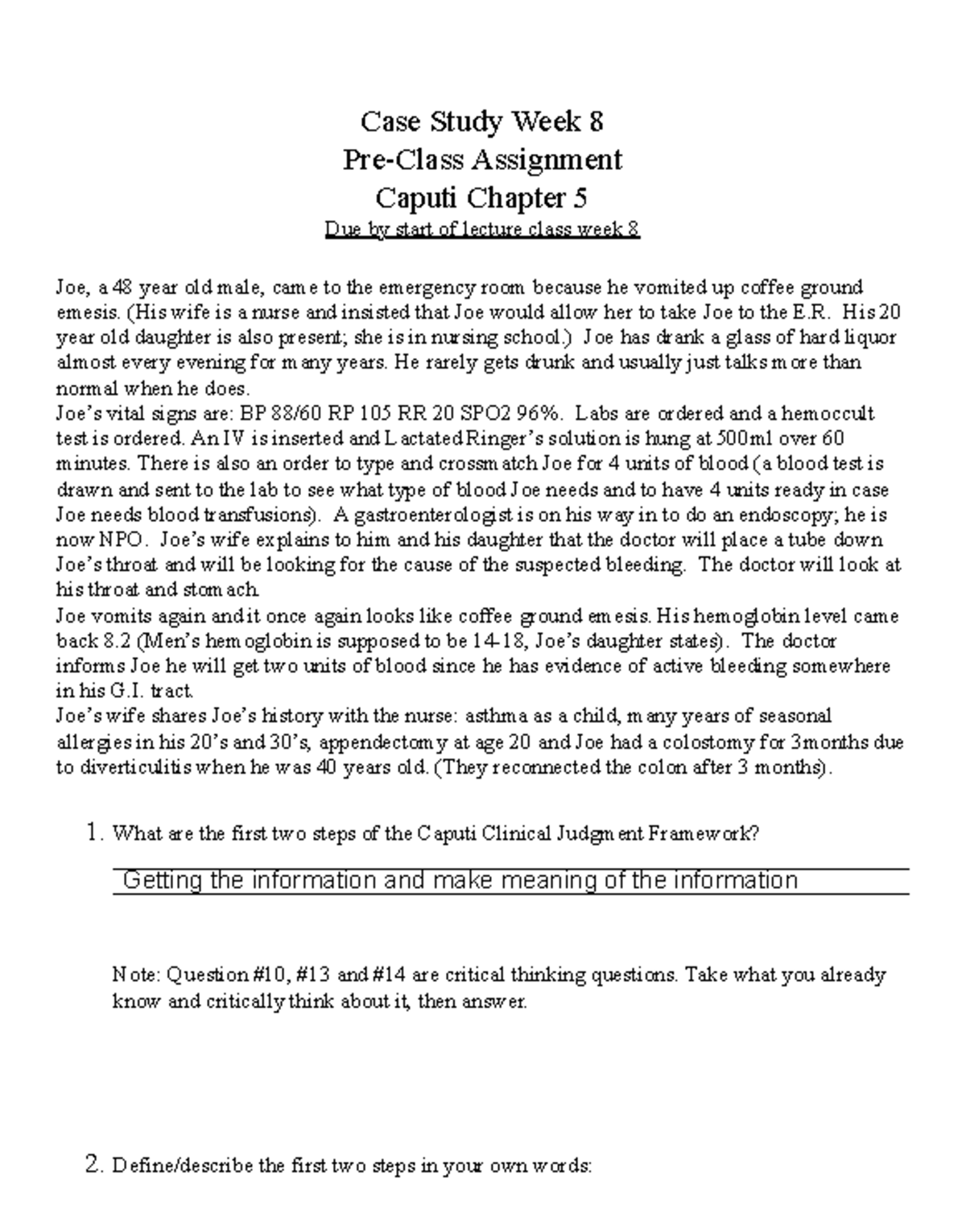 NUR 155 Week 8 Pre-Class Assignment - Case Study Week 8 Pre-Class ...