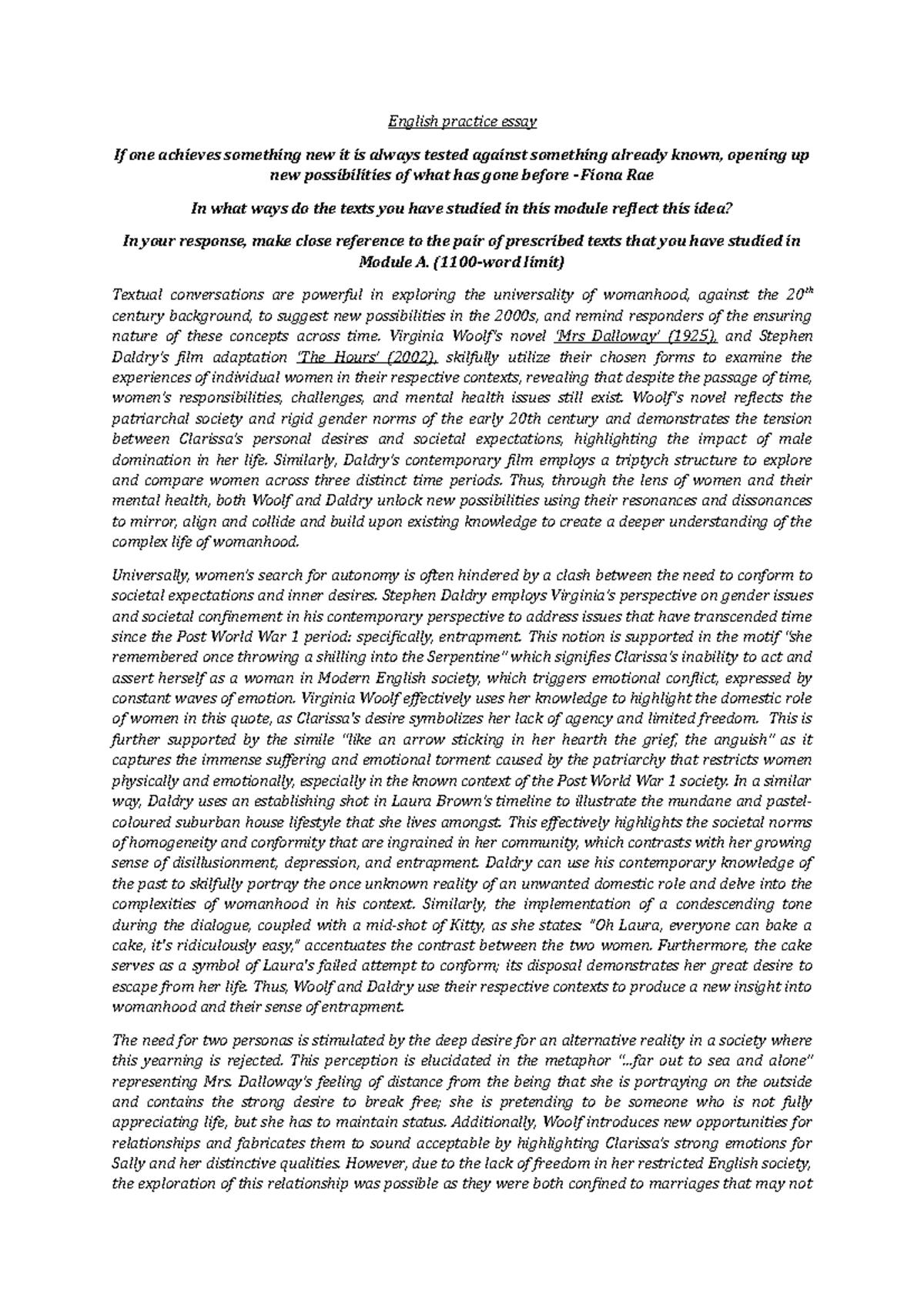English Advanced 2 practice essay - English practice essay If one ...