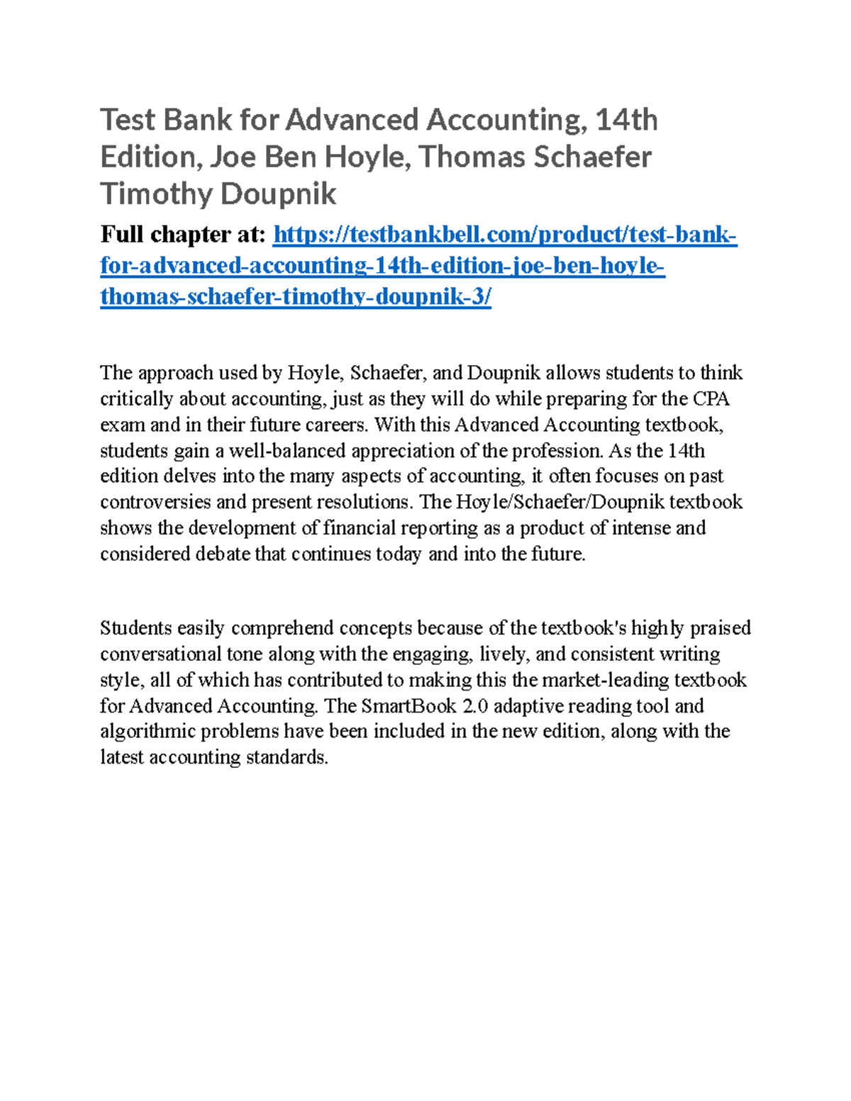 653358868 Test Bank for Advanced Accounting 14th Edition Joe Ben Hoyle ...