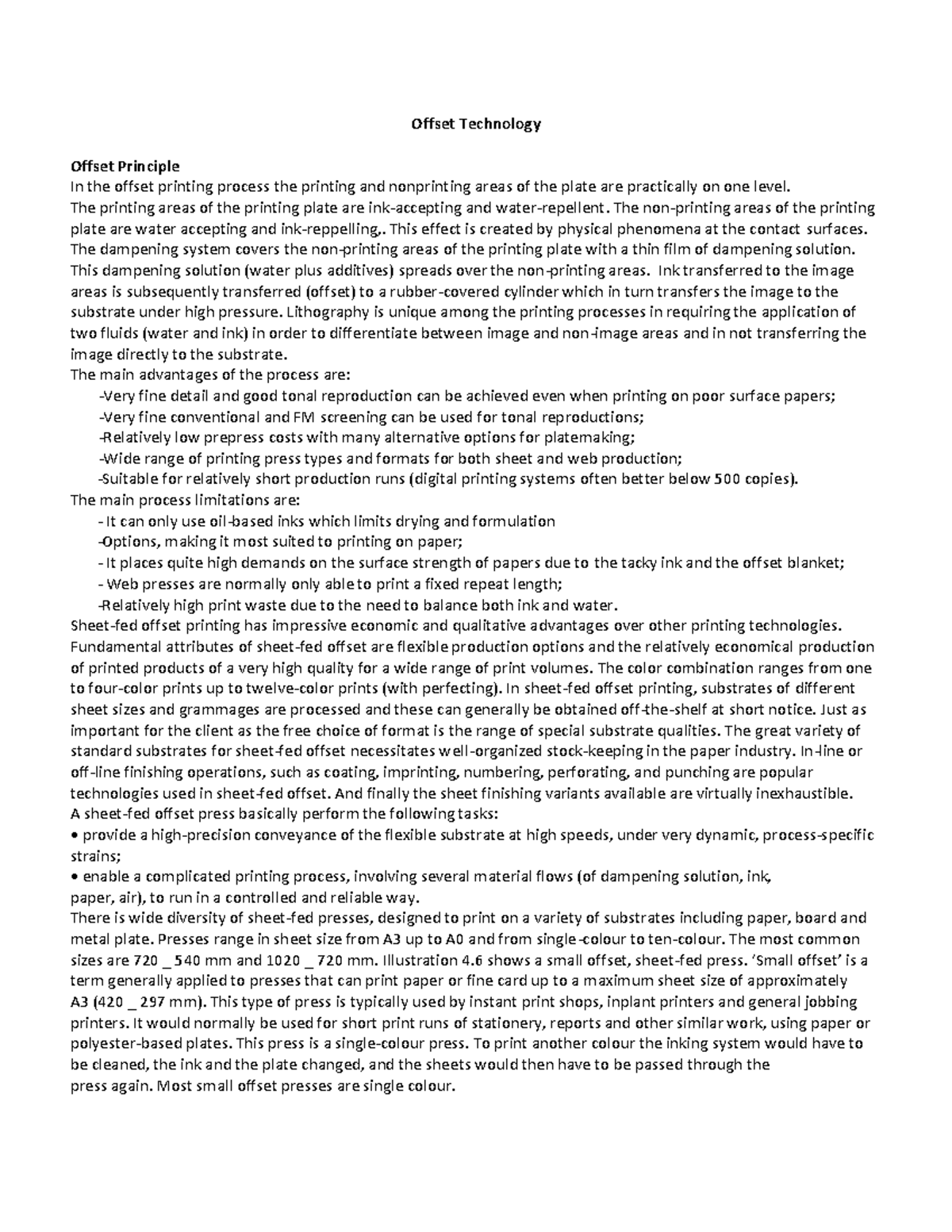 Ofset technology I - Essay - Offset Technology Offset Principle In the ...
