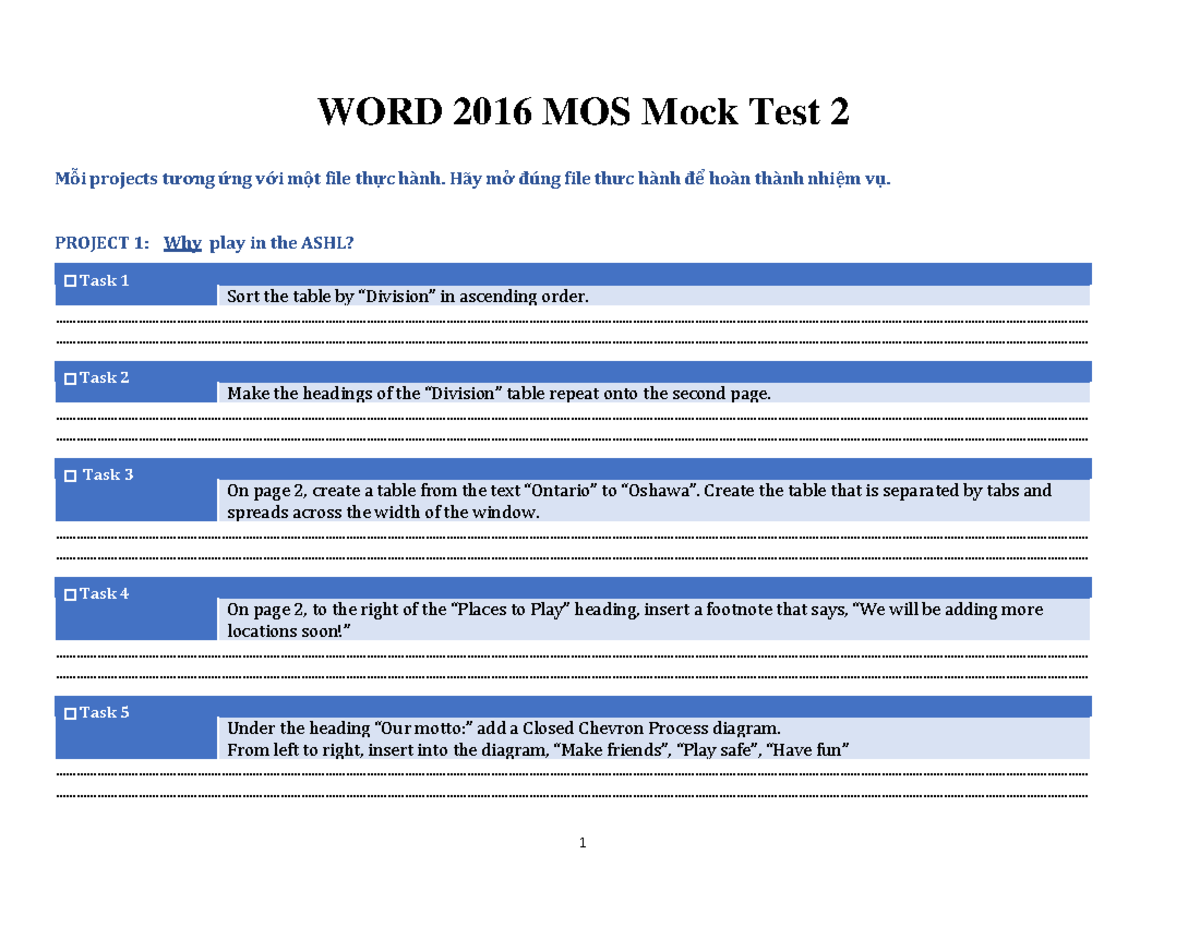 [Word] Mock Test 2 - Mock Test - WORD 2016 MOS Mock Test 2 Mßi projects ...