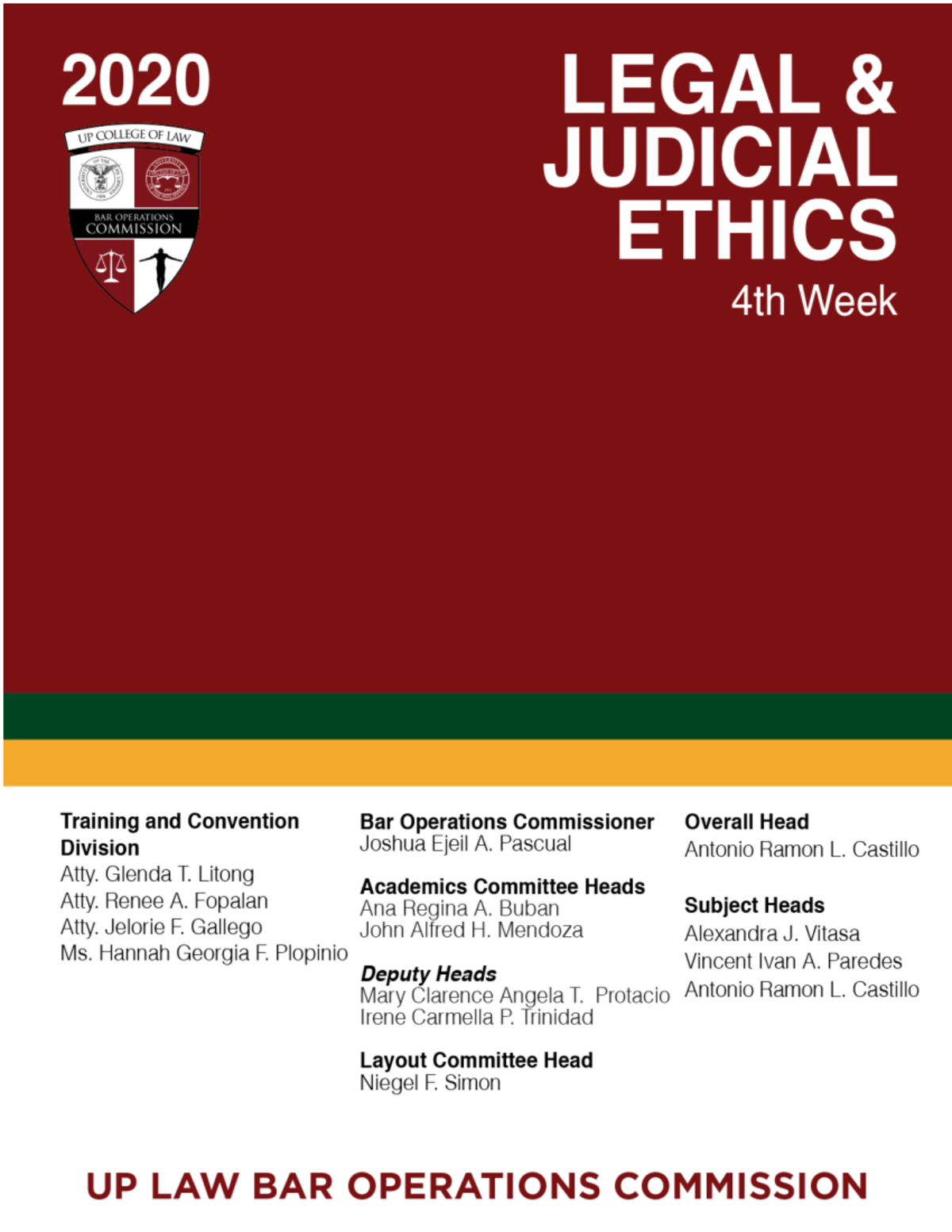 2020 Legal Ethics UP - lecture - U. LAW BOC LEGAL AND JUDICIAL ETHICS U ...