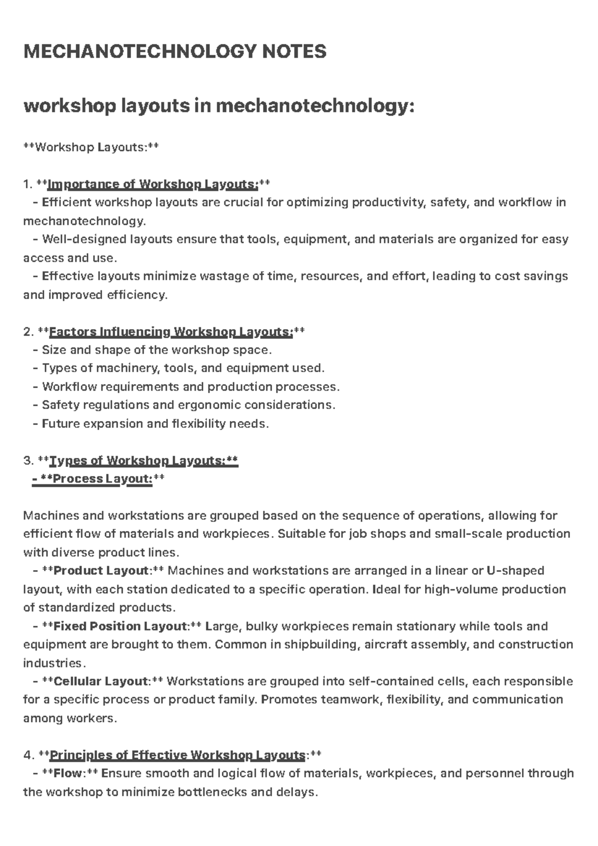 Mechanotechnology Notes - MECHANOTECHNOLOGY NOTES workshop layouts in ...