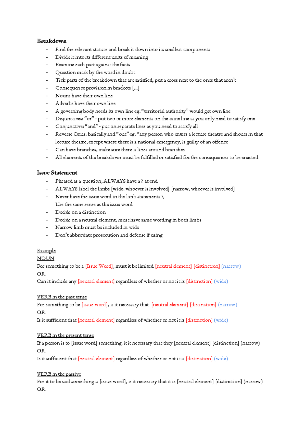 LAWS123 test revision - Breakdown Find the relevant statute and break ...