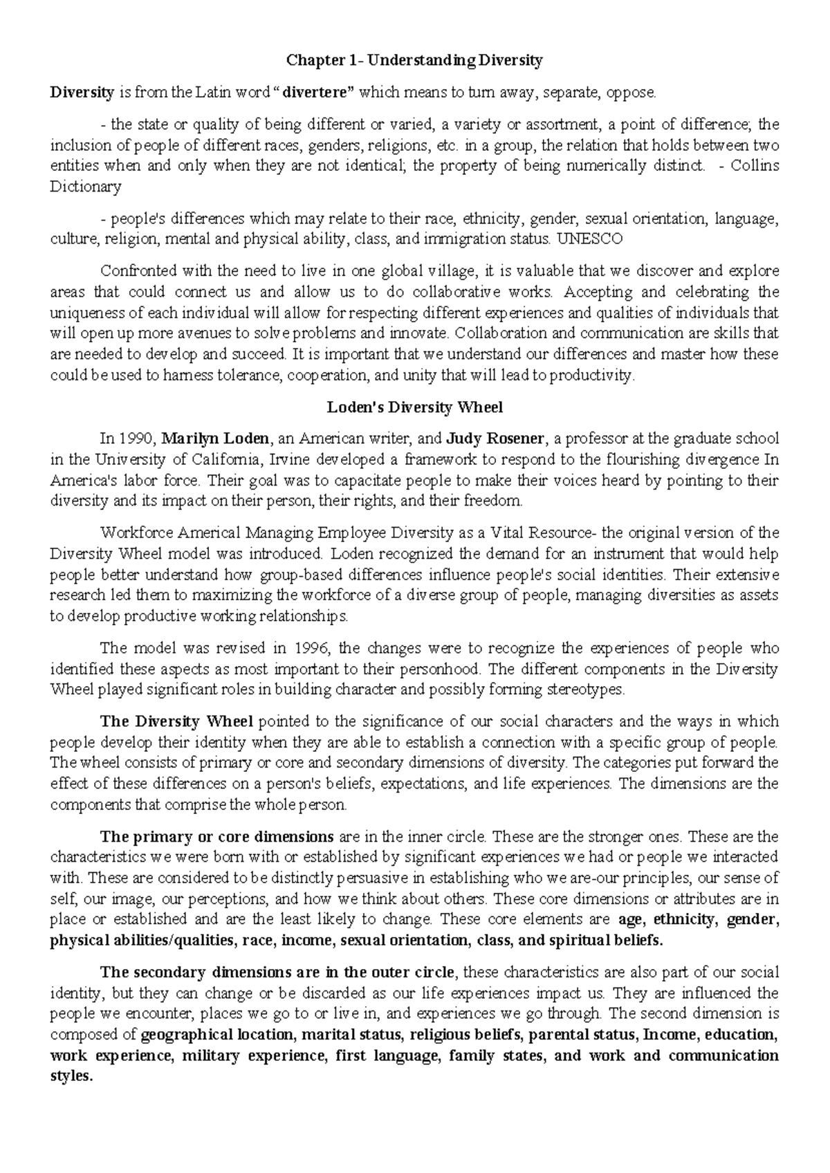 Chapter 1 - Summary Education - Chapter 1- Understanding Diversity Diversity is from the Latin ...