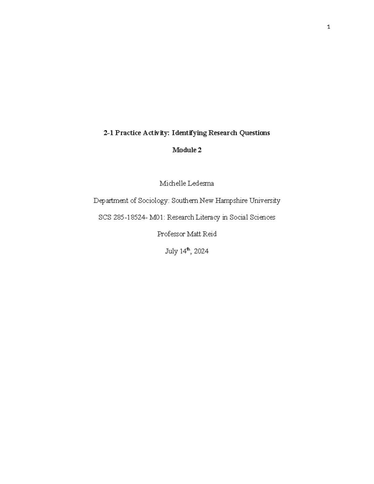 SCS 285 - 2-1 Practice Activity Identifying Research Questions - 2-1 ...