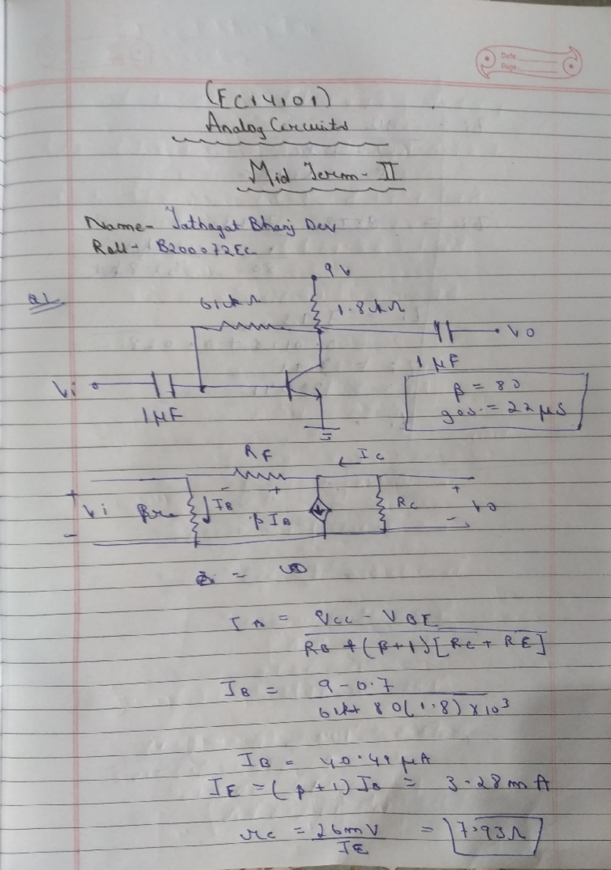 Analog CIRCUIT PRACTICE PROBLEM - Analog circuit - Studocu