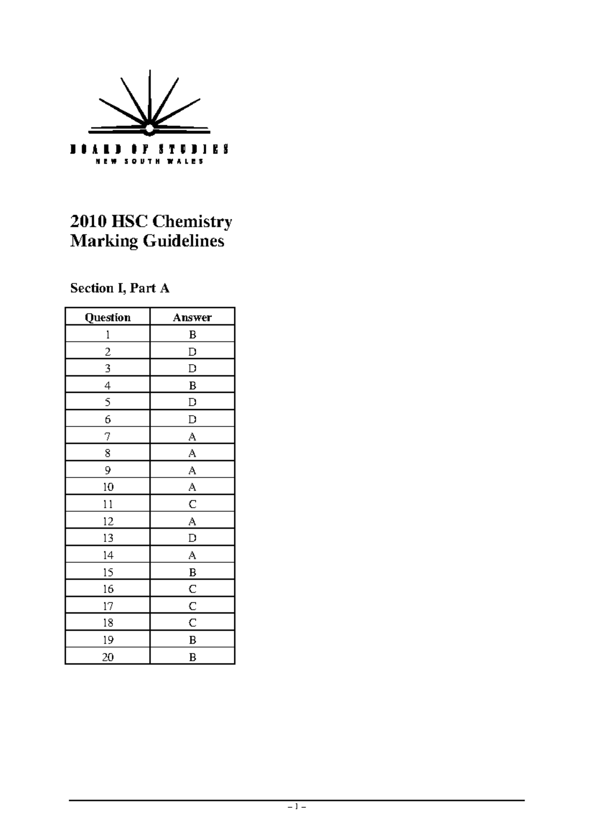 2005 Chemistry Exam HSC Practice Exam - 2010 HSC Chemistry Marking ...