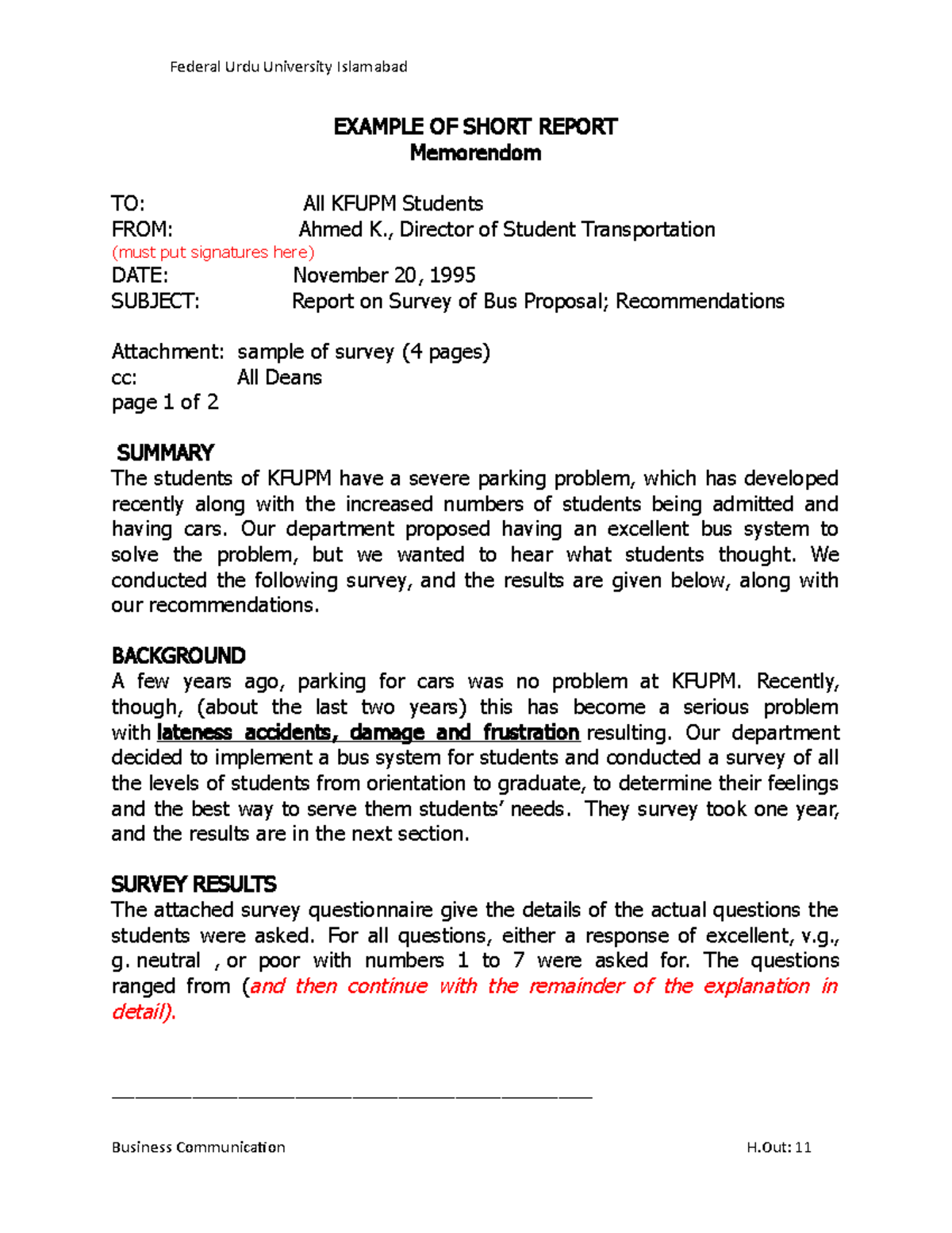 Example OF Short Report - Federal Urdu University Islamabad EXAMPLE OF ...