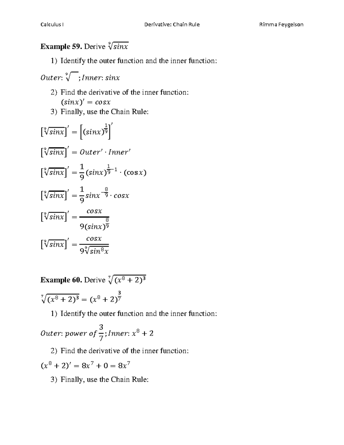 3.6 Chain Rule pt 2 - Calculus I Derivative: Chain Rule Rimma Feygelson ...