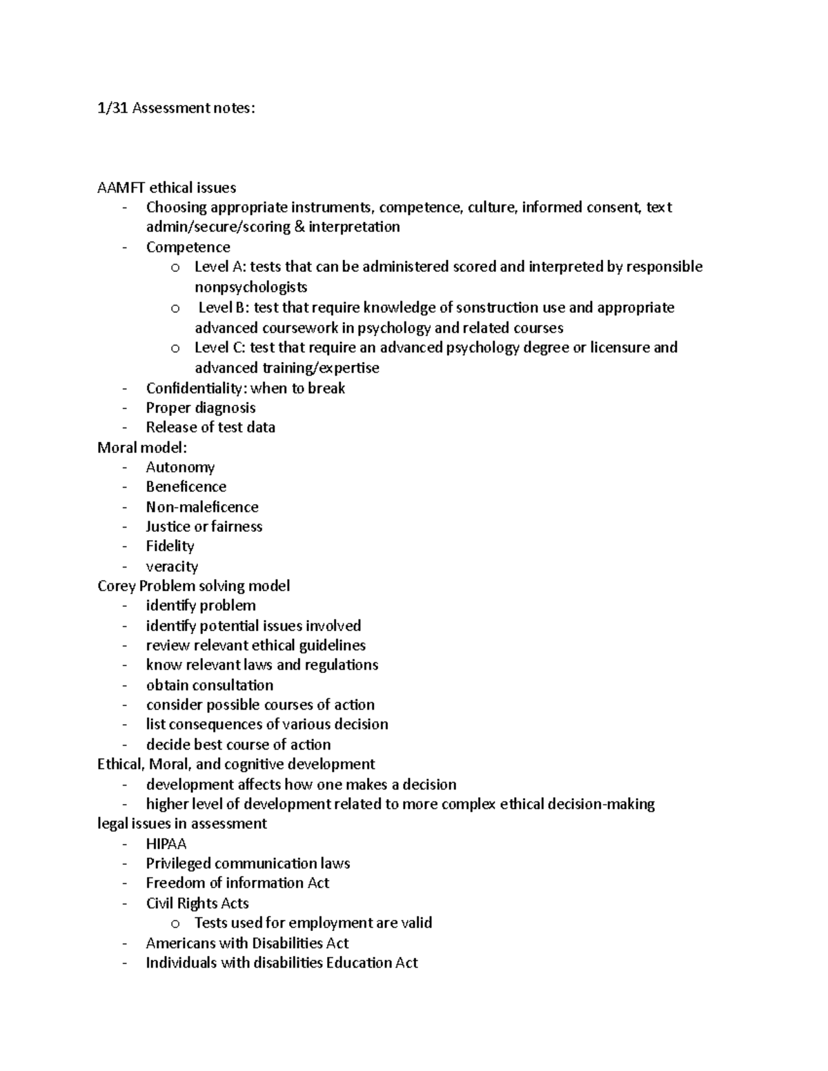 Assessmentnotes - Assessment lecture notes - 1/31 Assessment notes ...