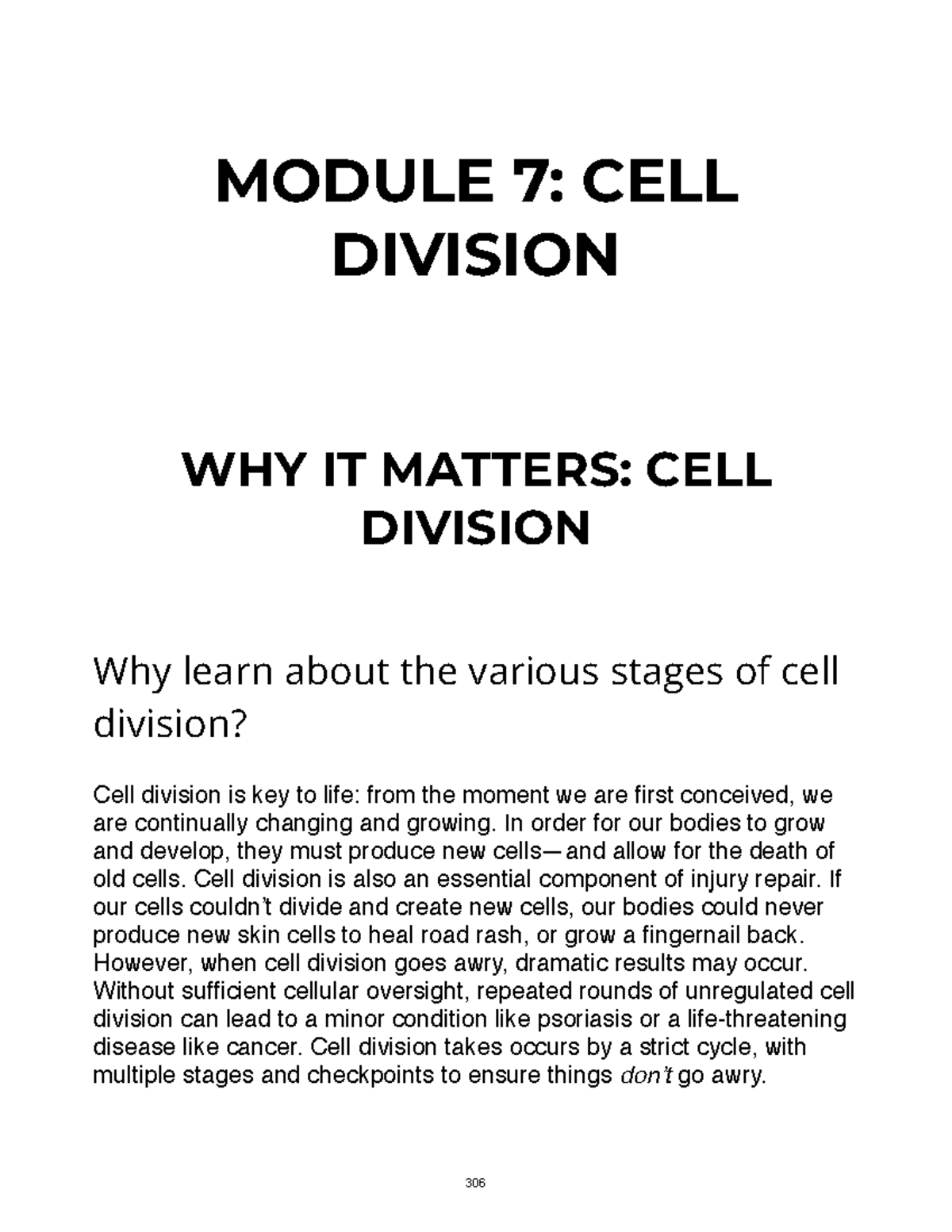 Module 7 Reading - MODULE 7: CELL DIVISION WHY IT MATTERS: CELL ...