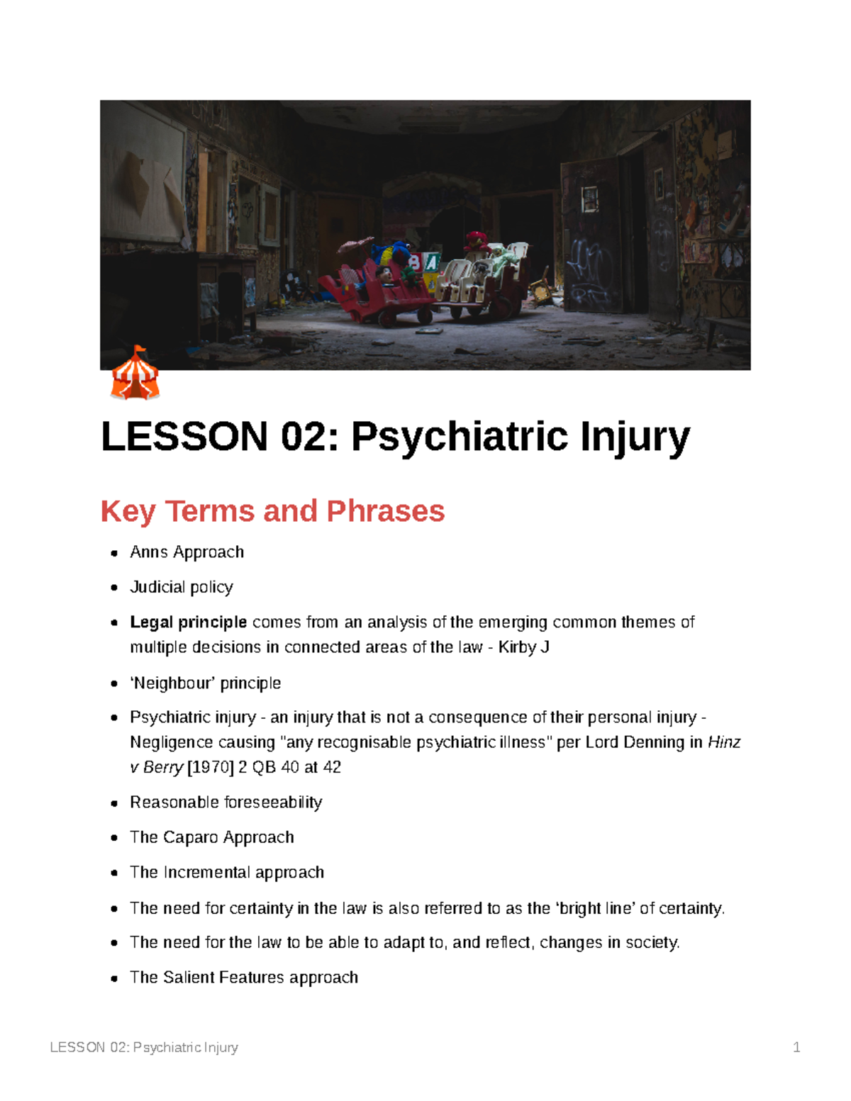 Lesson 02 Psychiatric Injury - LESSON 02: Psychiatric Injury Key Terms ...