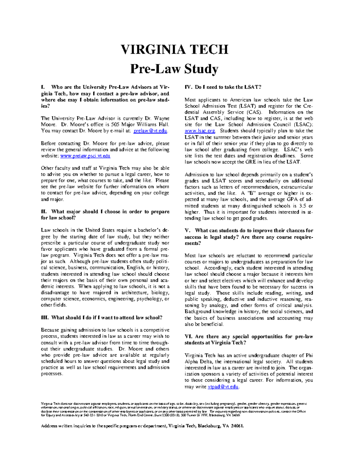 Pre-Law Study-psci-handout-10 - VIRGINIA TECH Pre-Law Study I. Who are ...