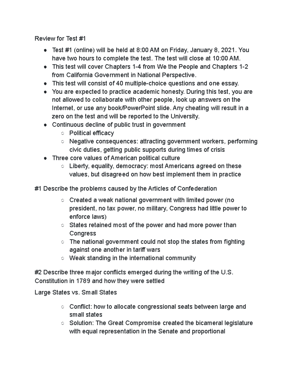 POSC 100 Review for Test 1 - Review for Test # Test #1 (online) will be ...