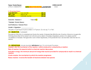 CHEM 1112 - Experiment 5 - UTRGV CHEMISTRY EXP5 Equilibrium Constant ...