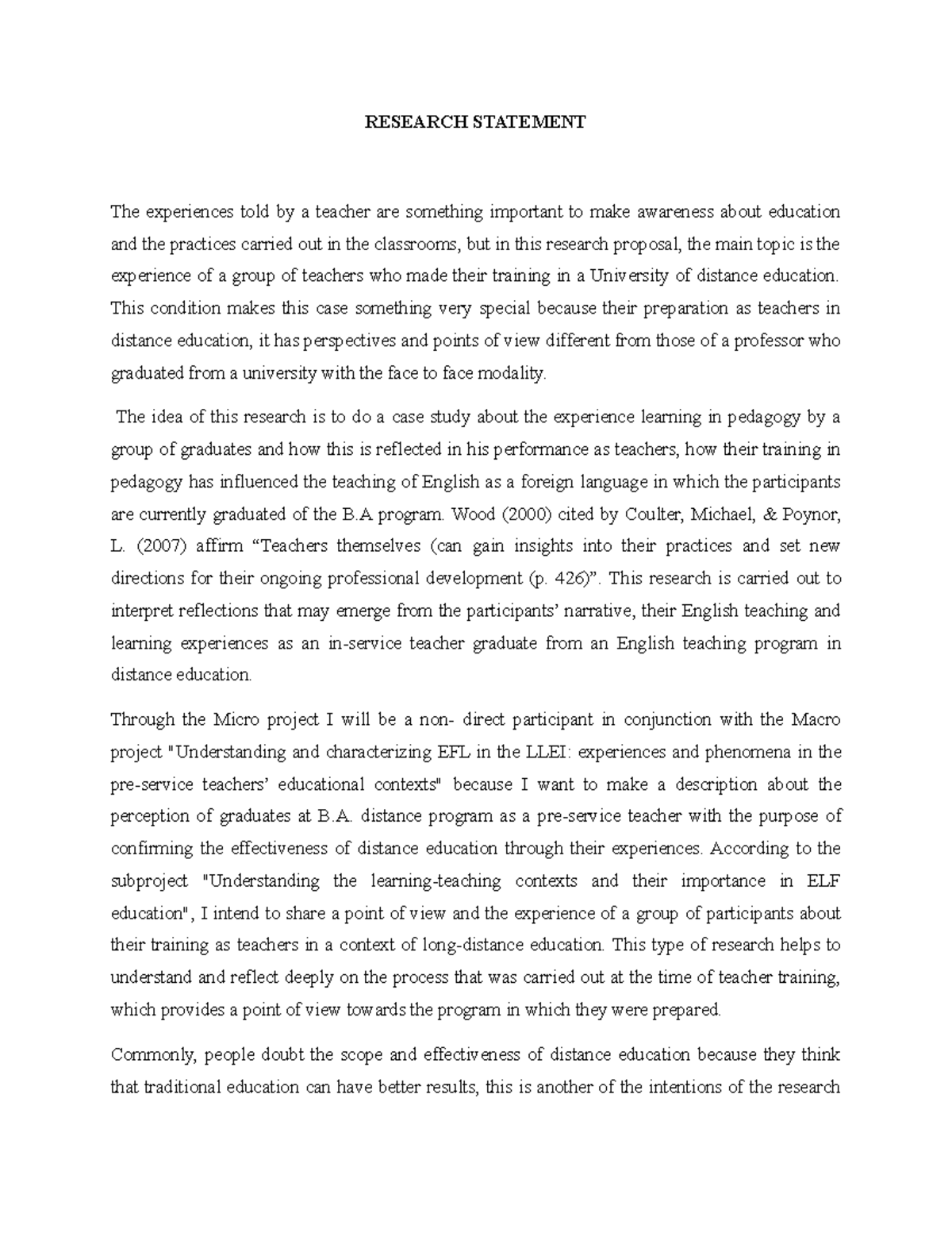 Research Statement Sep 15 - RESEARCH STATEMENT The experiences told by ...