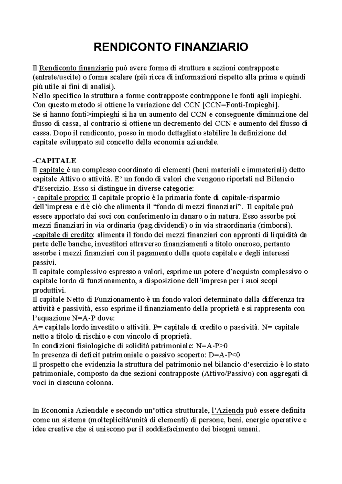 Rendiconto finanziario - Nello specifico la struttura a forme ...