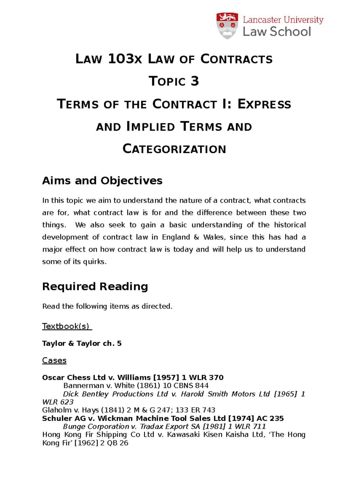 Topic 3 - Terms of the Contract I - LAW 103 X LAW OF CONTRACTS TOPIC 3 ...