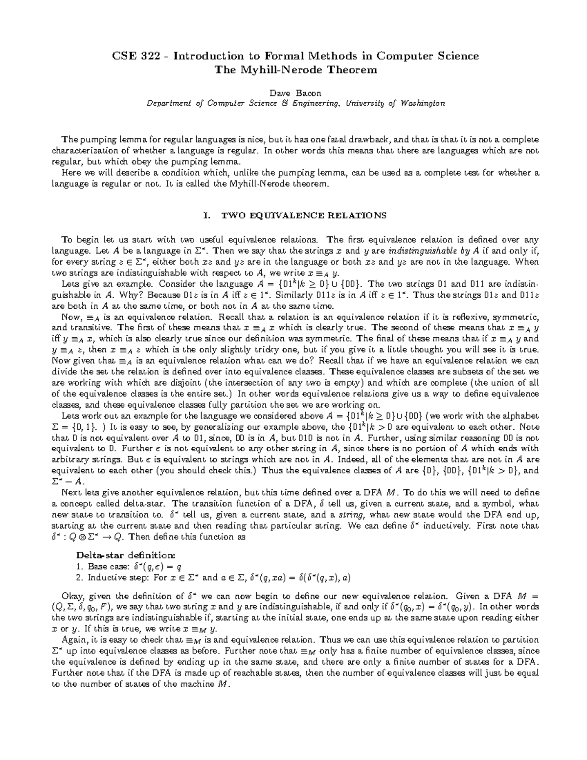 My Hill Nerude theorem - CSE 322 - Introduction to Formal Methods in Computer Science The - Studocu
