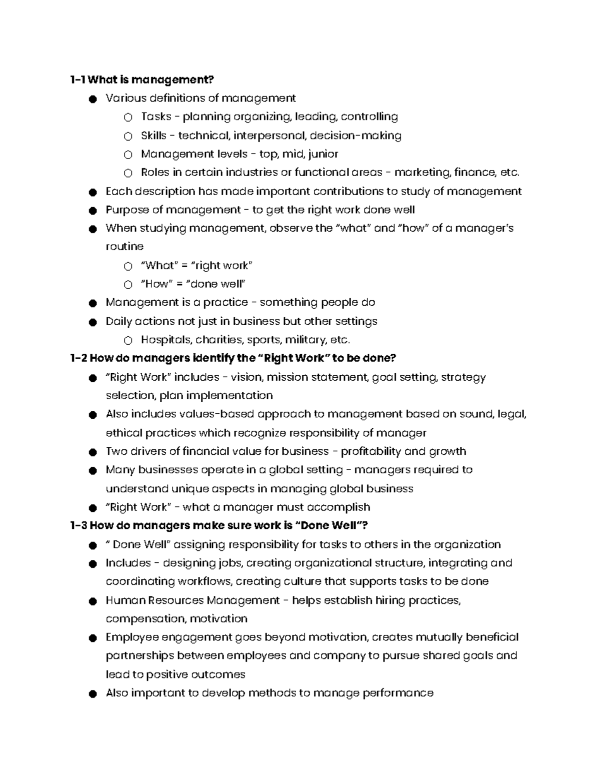 Chapter 1 Study Guide - 1-1 What is management? Various definitions of ...
