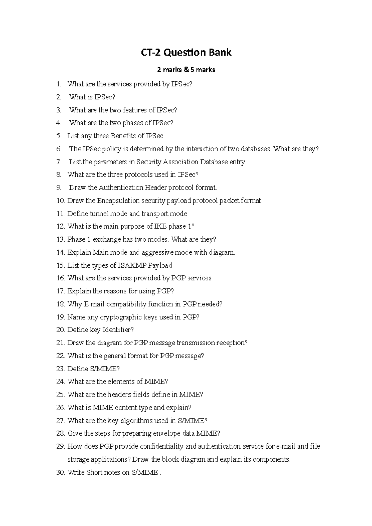 Updated Question Bank CT-2 - 2021 - CT-2 Question Bank 2 marks & 5 ...