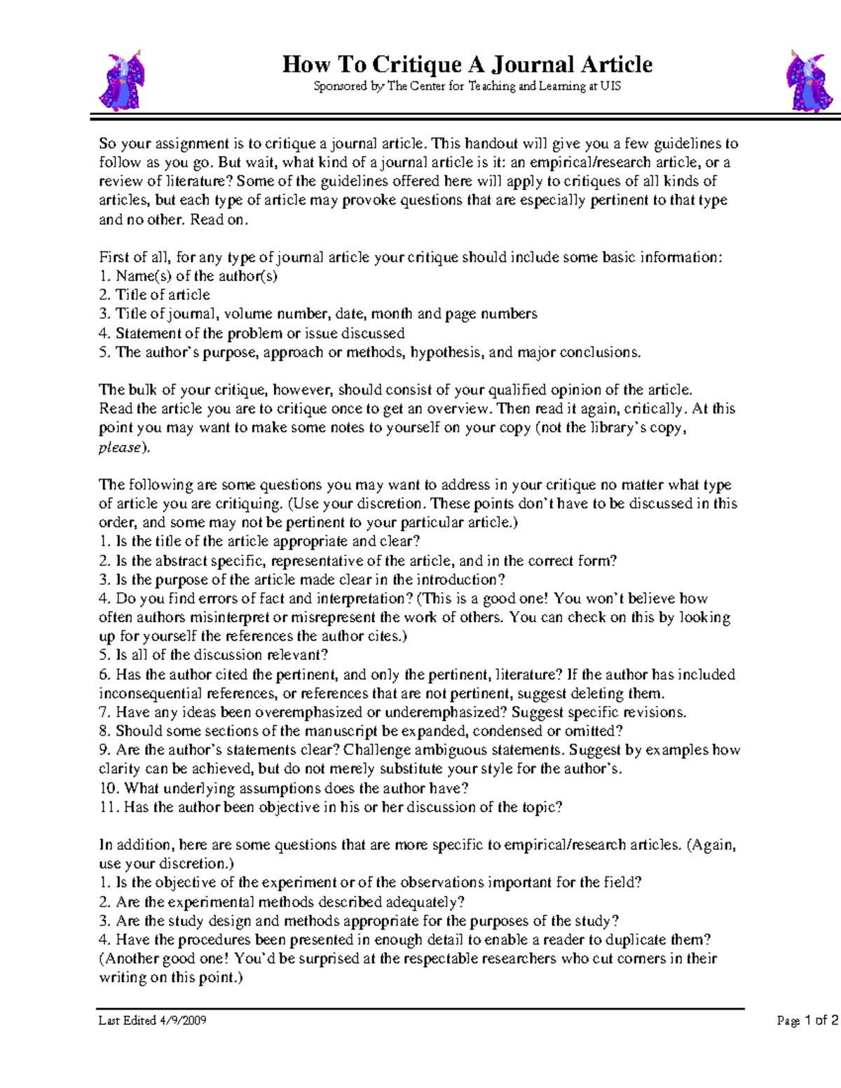 How to critique a journal article - This handout will give you a few ...