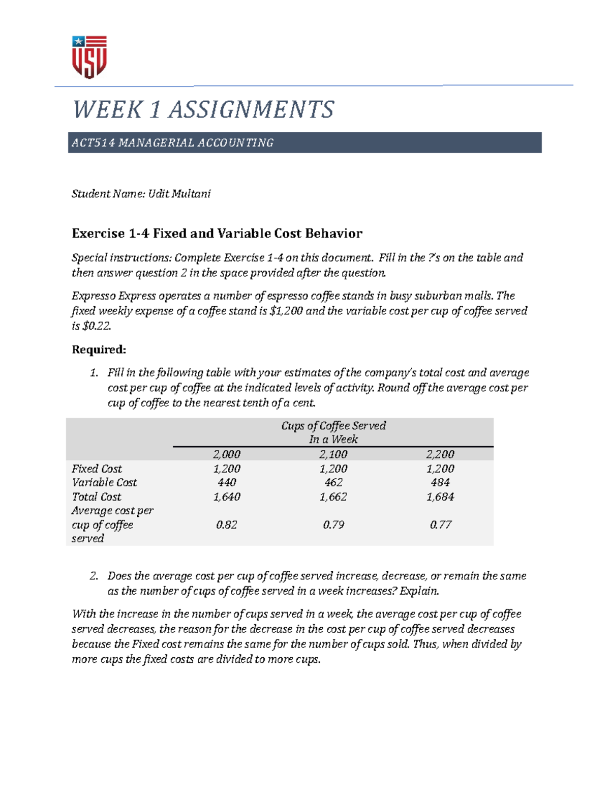 ACT514 Week 1 Assignments - WEEK 1 ASSIGNMENTS ACT514 MANAGERIAL ...
