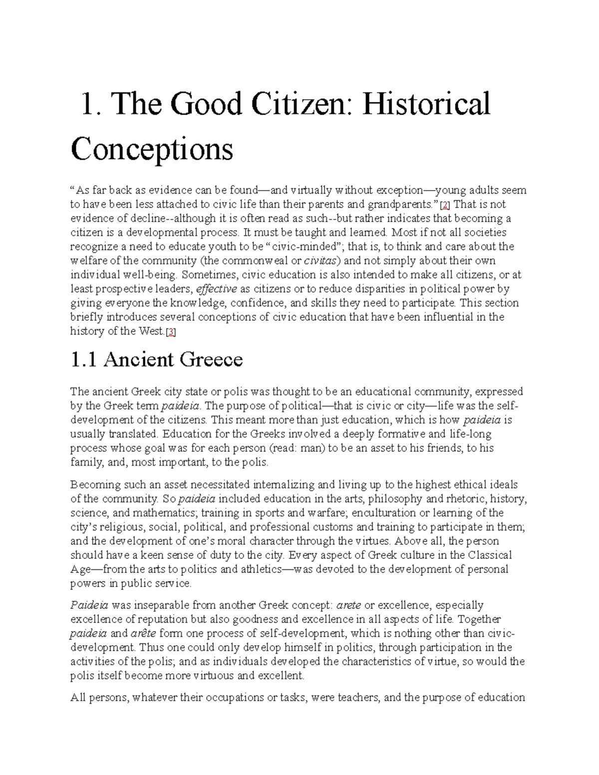 The Good Citizen: Historical Conceptions - 1. The Good Citizen ...