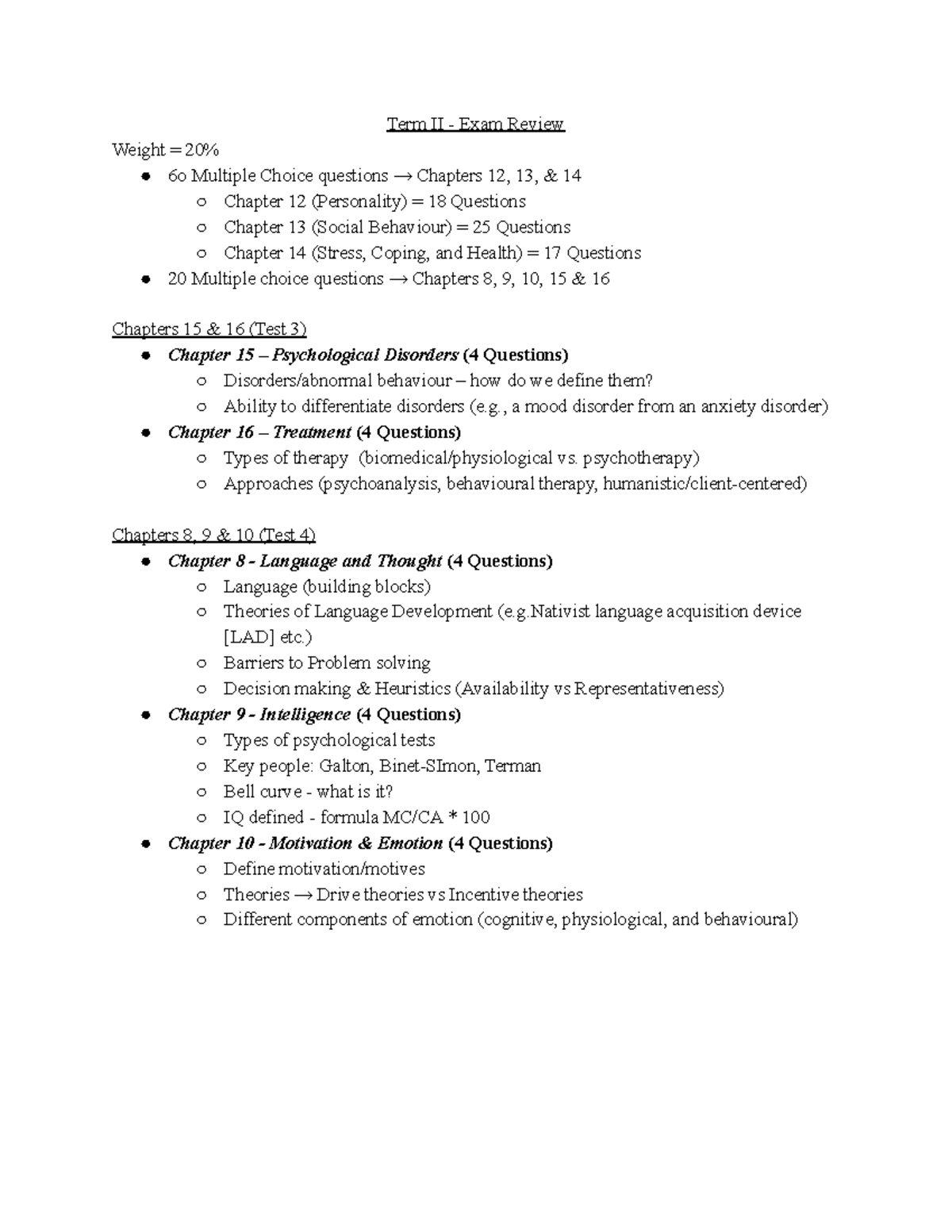 Term II - Exam Review - Professor Barns had taught this course which ...