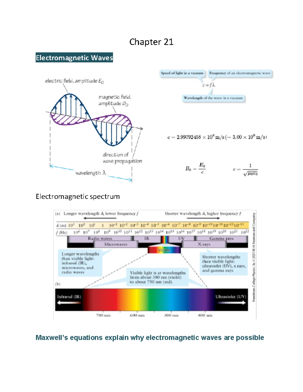 Chapter 22 notes - PHY2054 - Chapter 21 Electromagnetic Waves ...