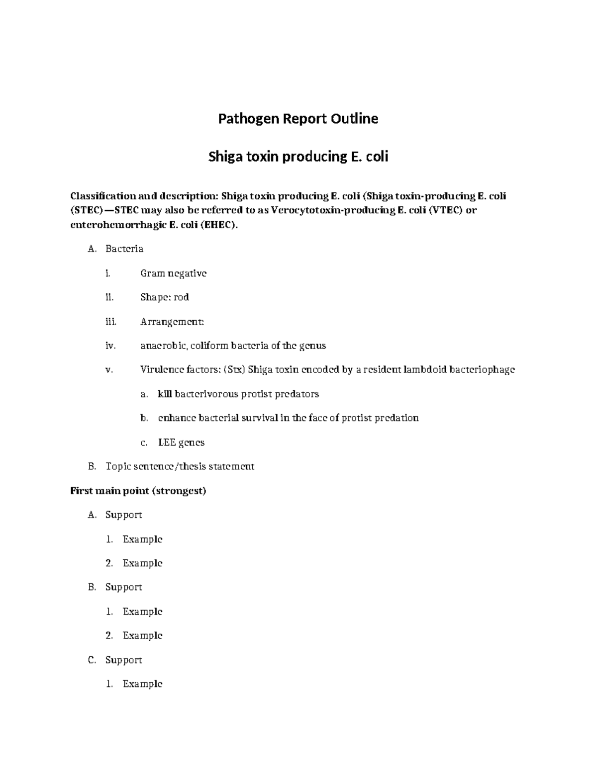 Ecolioutline - Bio - Pathogen Report Outline Shiga toxin producing E ...