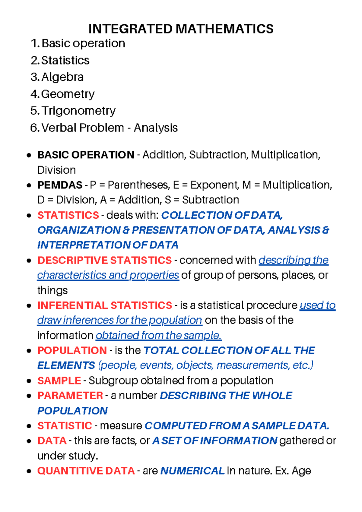 Integrated Mathenmatics - INTEGRATED MATHEMATICS 1. Basic operation 2 ...