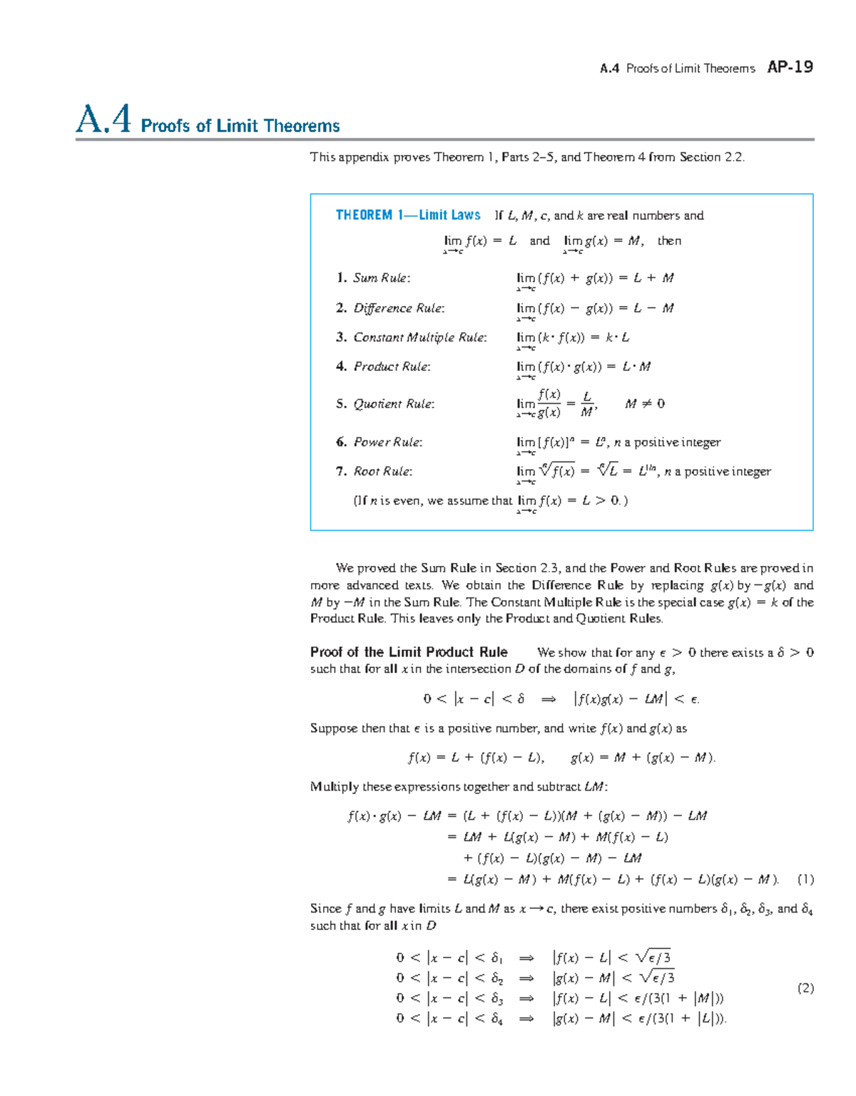 A.4 Proofs of Limit Theorems - THEOREM 1—Limit Laws If L, M, c, and k ...