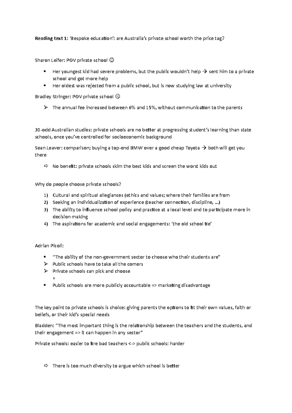 summary of the reading texts for the oral evaluation - Reading text 1 ...