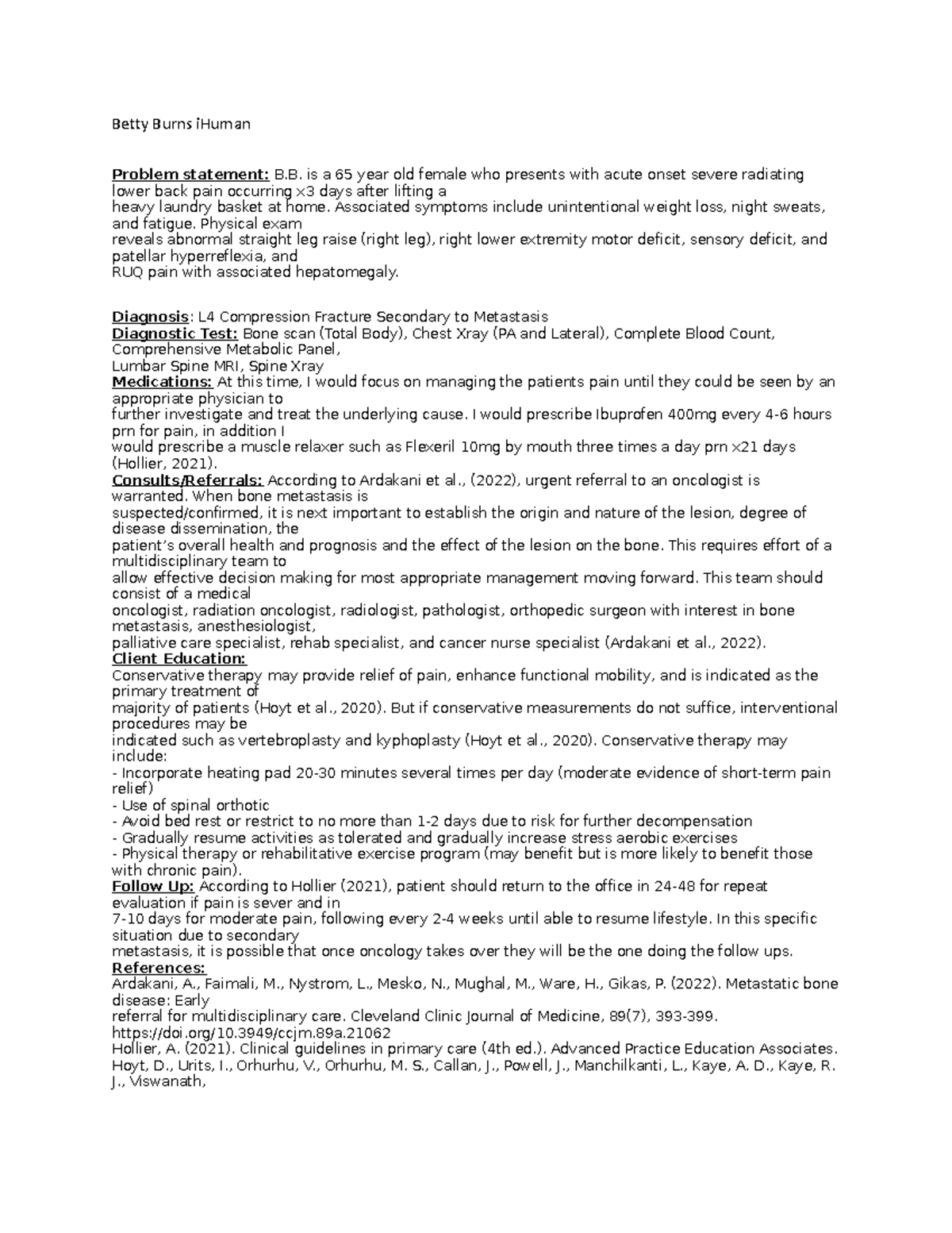 Betty Burns i Human - Betty Burns iHuman Problem statement: B. is a 65 ...