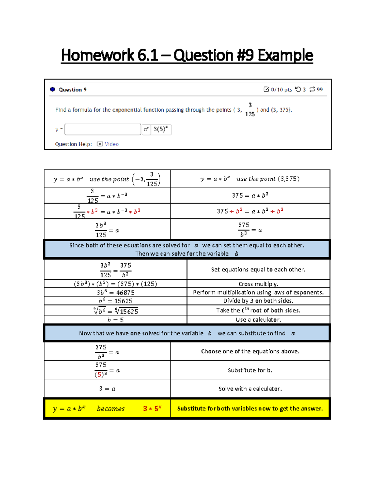 HW 6.1 Problem 9 Example - Homework 6. 1 – Question # 9 Example 𝑦 = 𝑎 ∗ ...