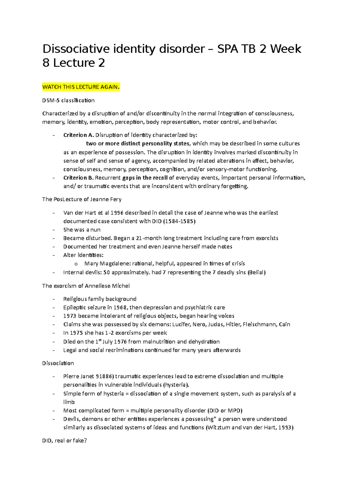 Dissociative identity disorder - DSM-5 classification Characterized by ...