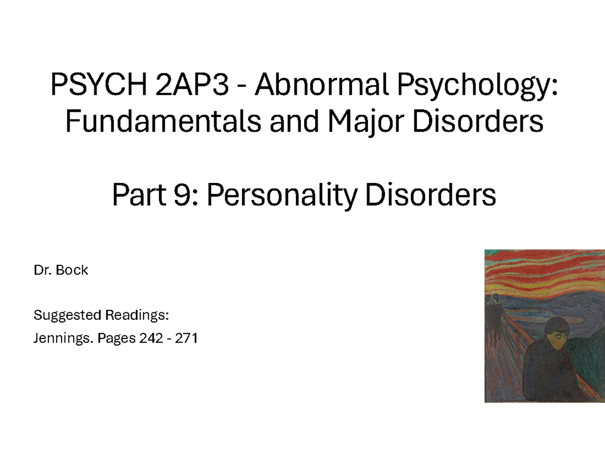 Part 9 Personality Disorders - PSYCH 2AP3 - Abnormal Psychology ...