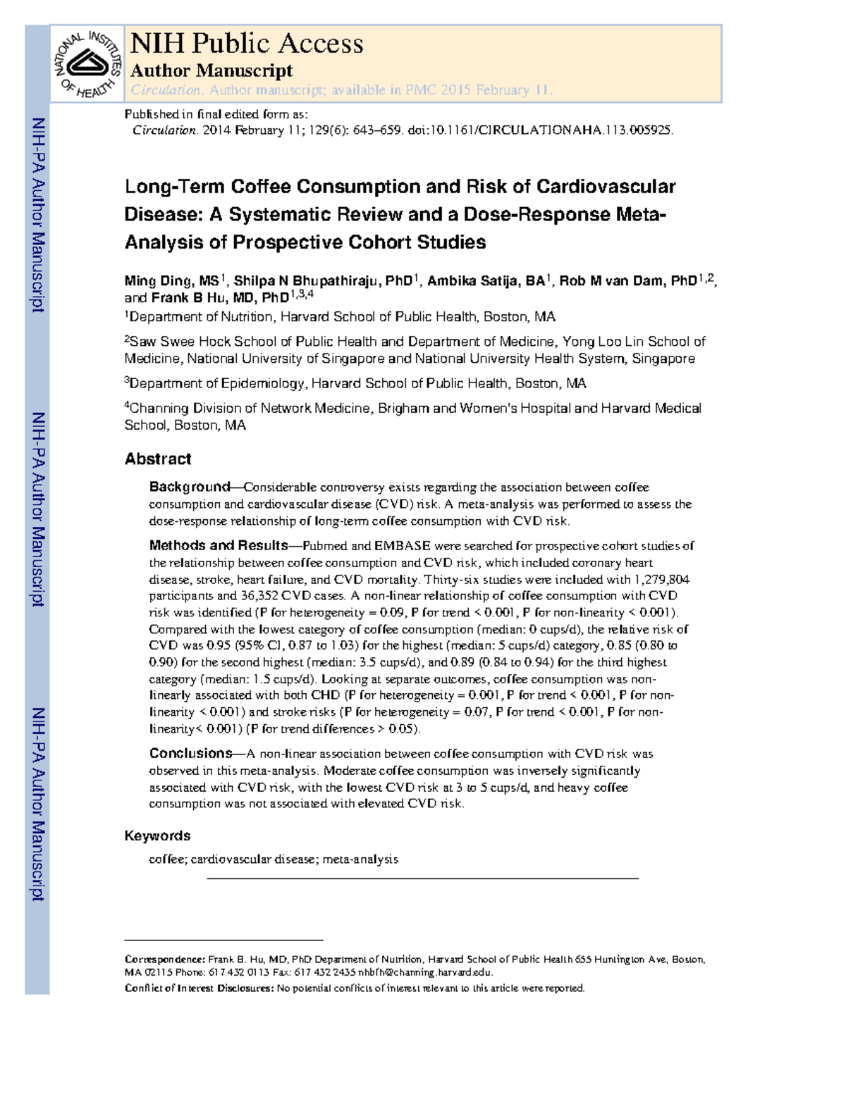Ding - paper source - Long-Term Coffee Consumption and Risk of ...