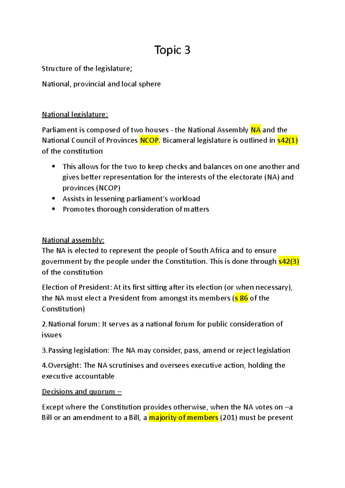 Cinstitutional law sem 1 - Topic 3 Structure of the legislature ...