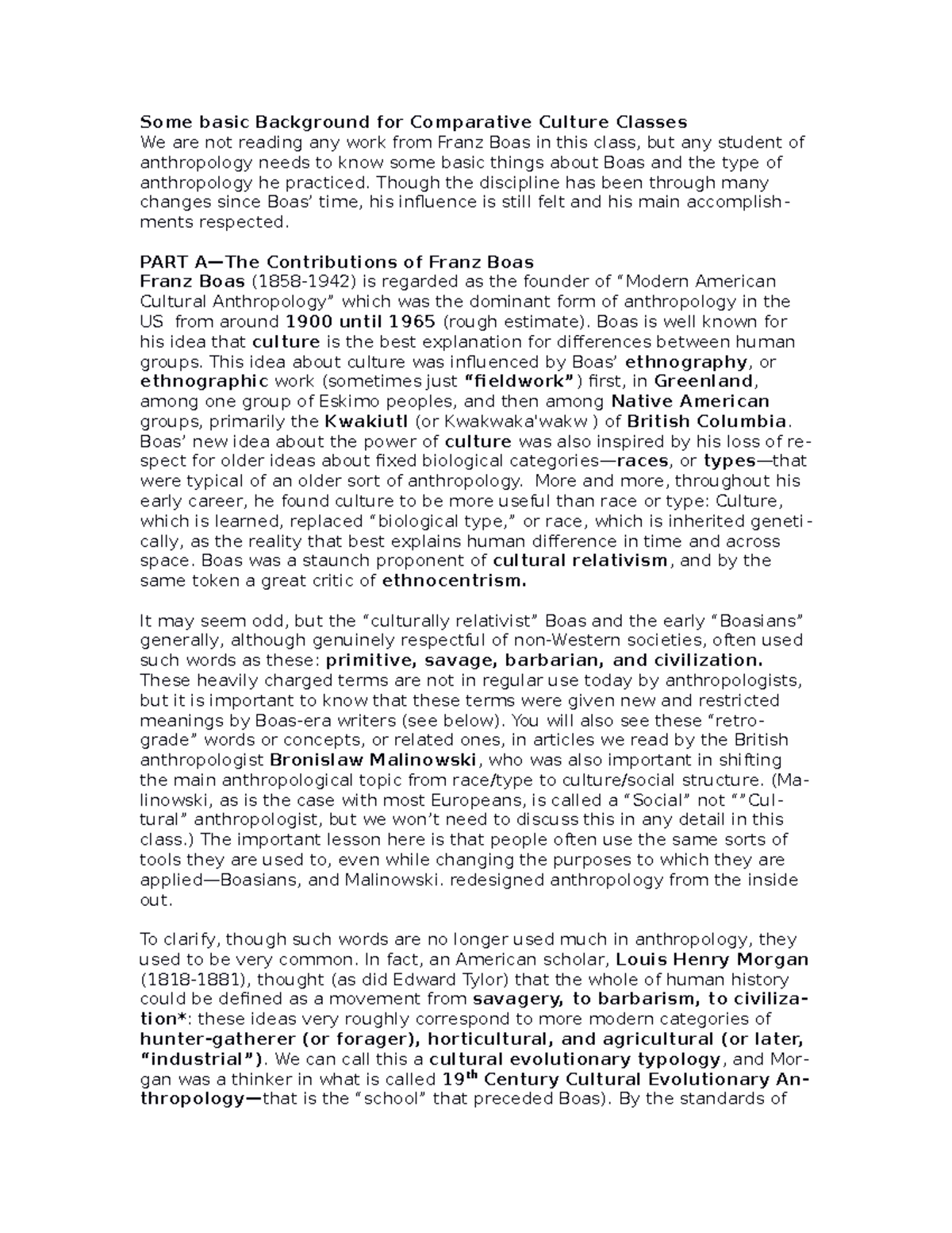 Some Basic Background for Comparative Culture Classes - Though the ...